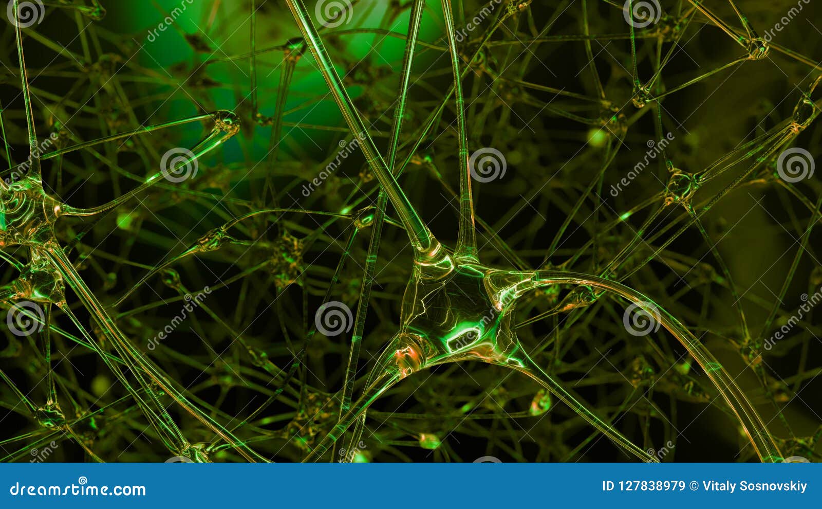 3D Rendering of Artificial Intelligence. Networks of Artificial Nerve Cells and Synapses Stock ...