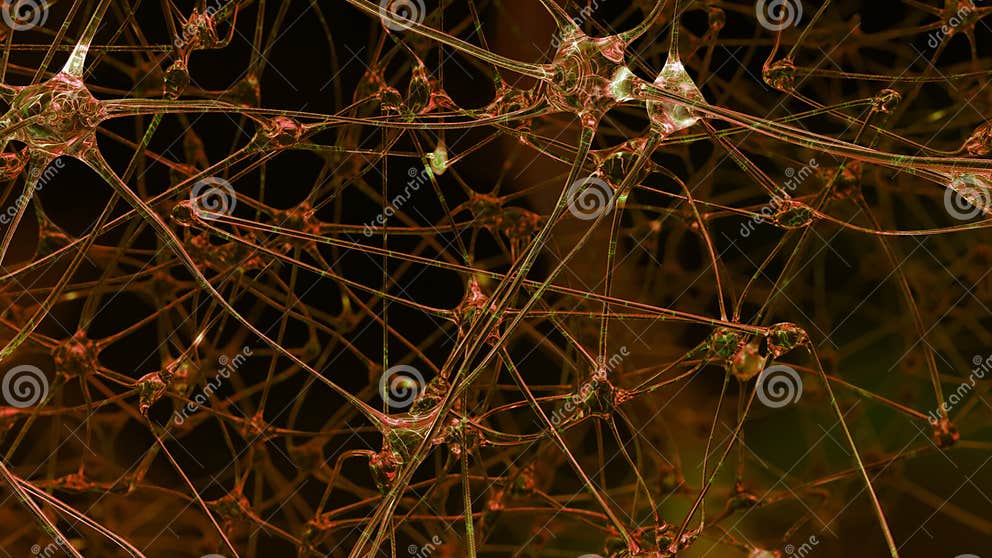 3D Rendering of Artificial Intelligence. Networks of Artificial Nerve Cells and Synapses Stock ...