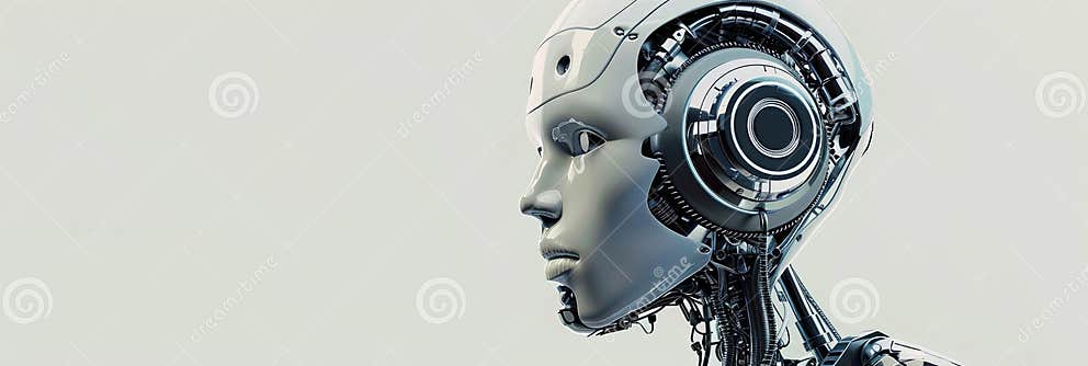 3D Rendering of an Artificial Intelligence Robot Head with a Visible ...