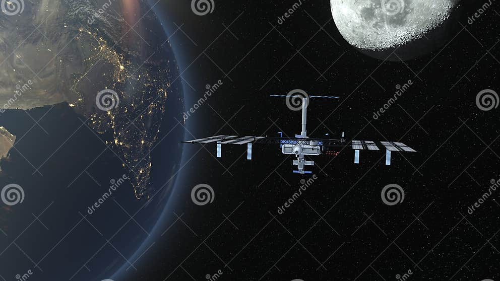 3D Rendering of the Artificial Satellite and the Earth Stock ...