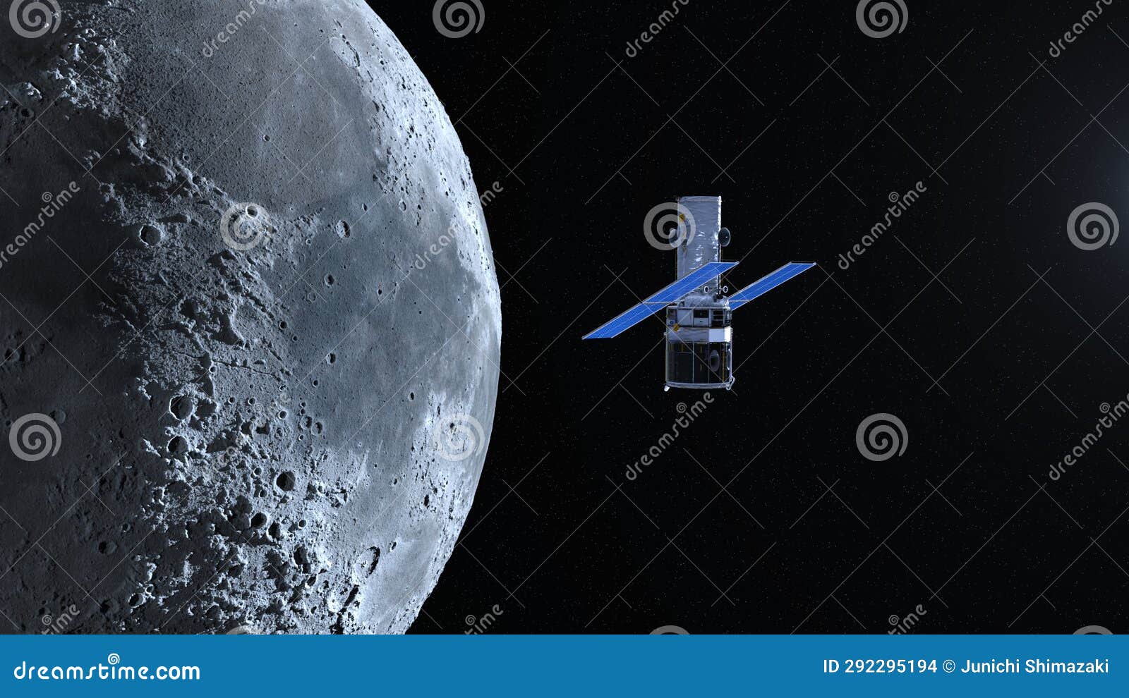 3D Rendering of the Artificial Satellite and the Moon Stock ...