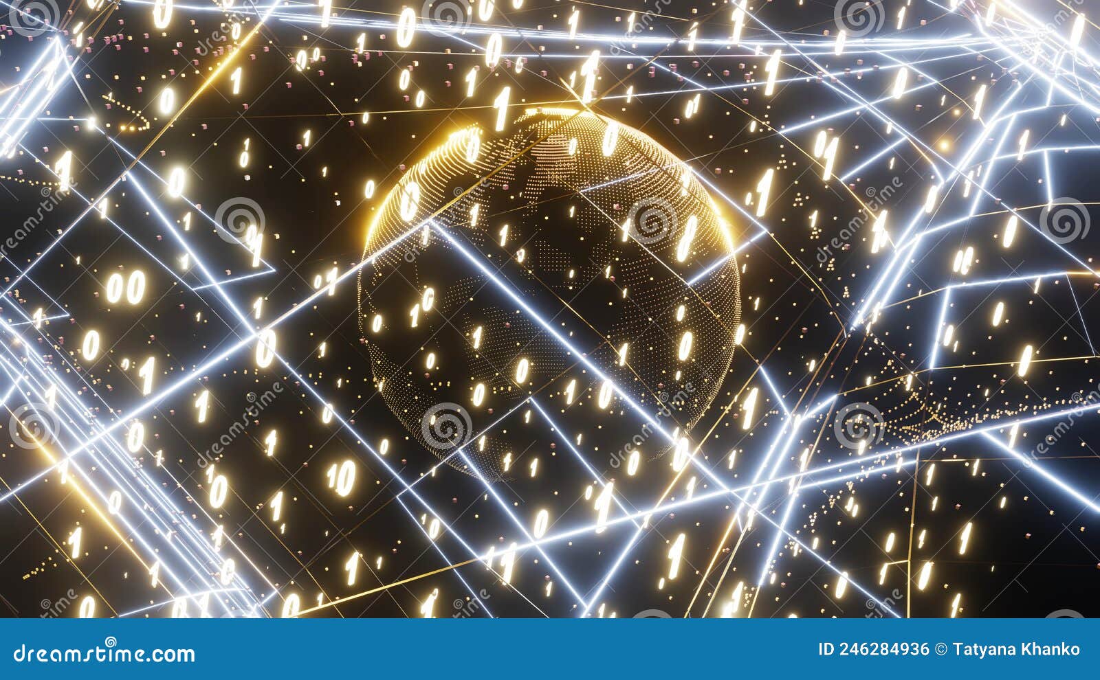 3D Rendering. Artistic Infographics Binary Numbers Tunnel And Earth ...