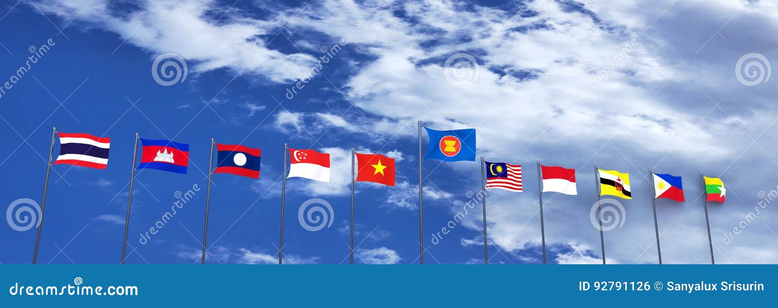 3D Rendering of Asean Country`s Flags Stock Illustration - Illustration ...