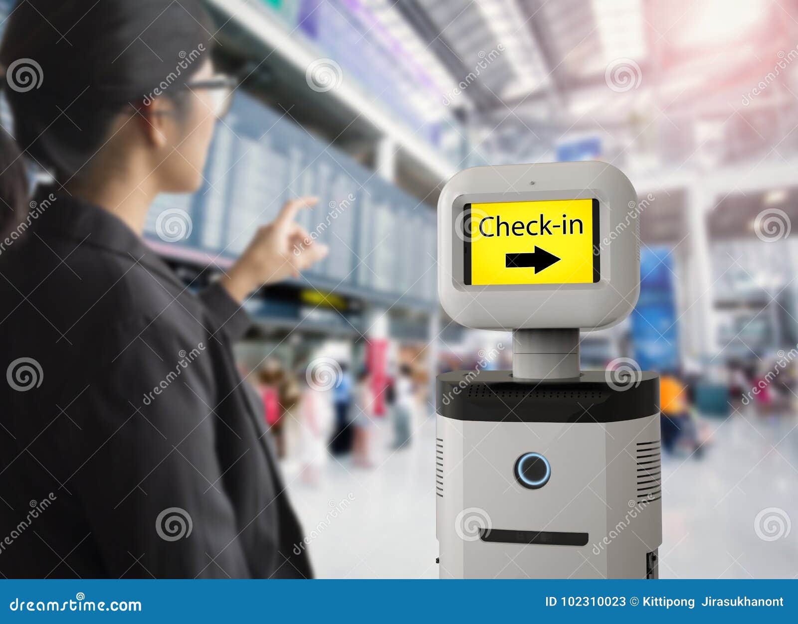 Assistant robot in airport stock image. Image of computer - 102310023