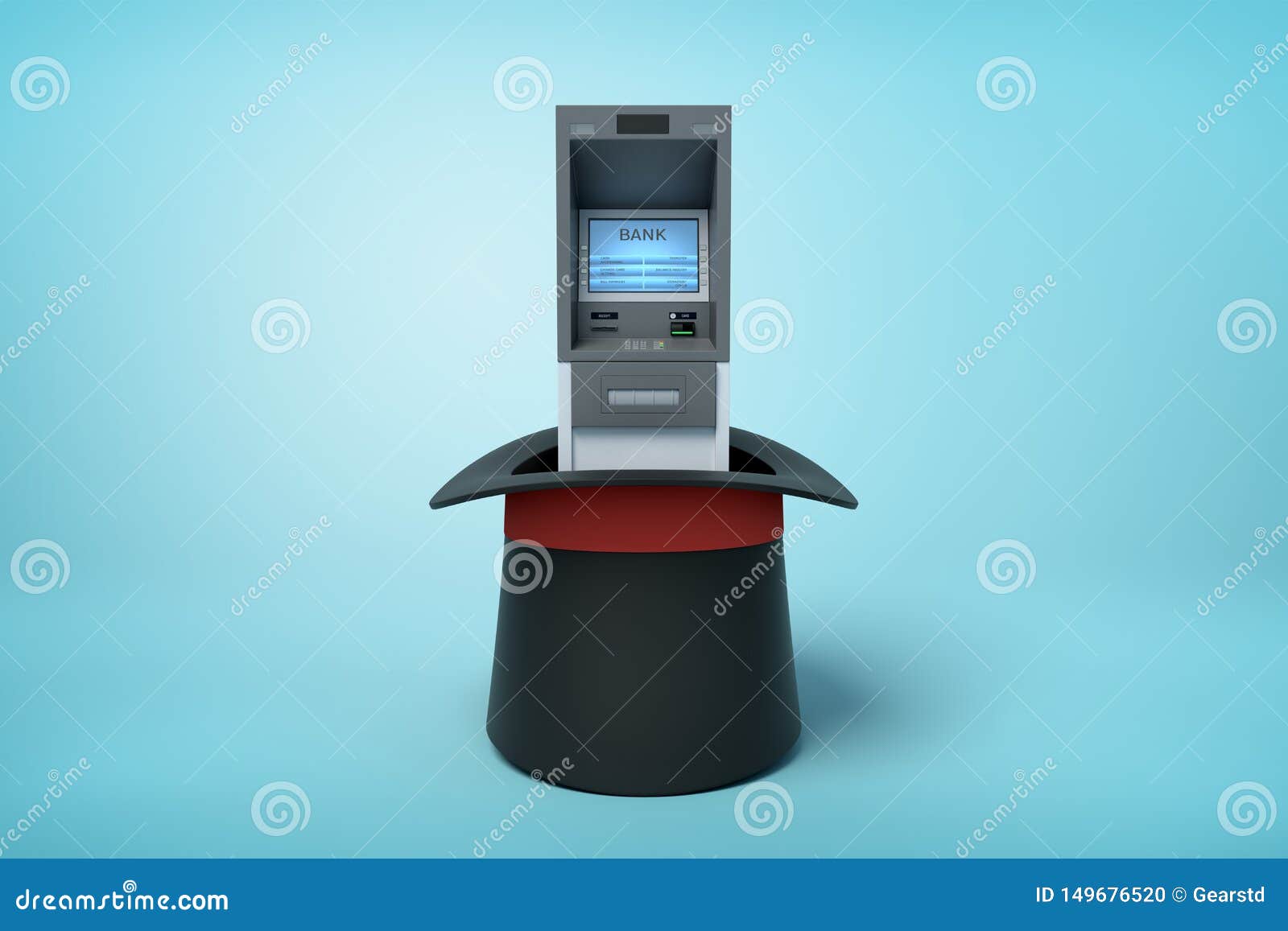 3d Rendering of ATM Standing in Black Top Hat Which is Standing Upside ...