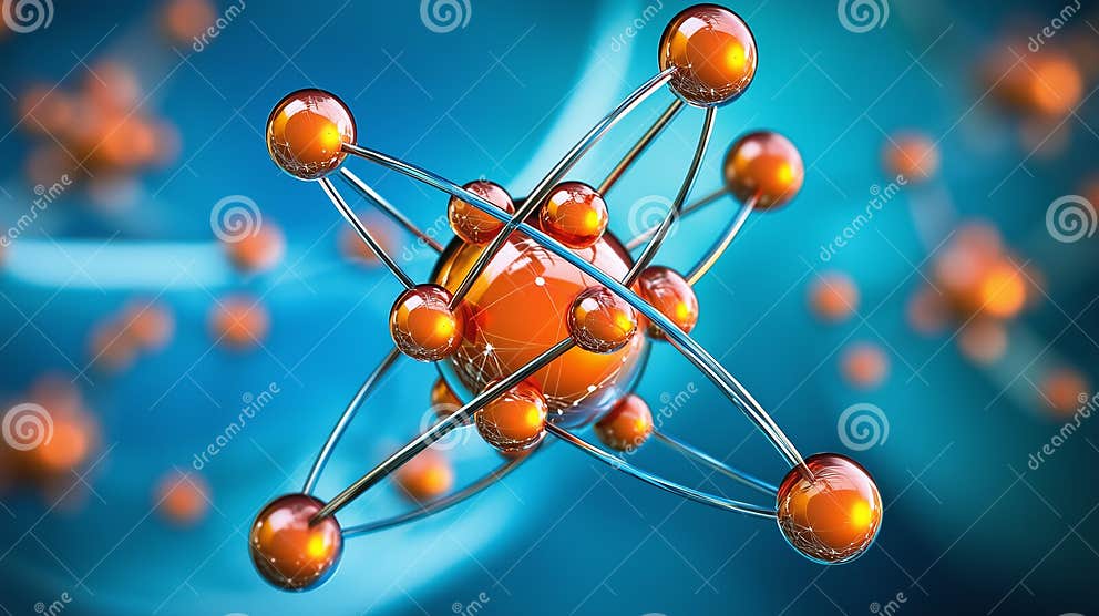 3D Rendering of an Atom with Orange Spheres Stock Illustration ...