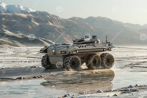 A 3D Rendering of an Autonomous Robotic Tank Navigating through a ...