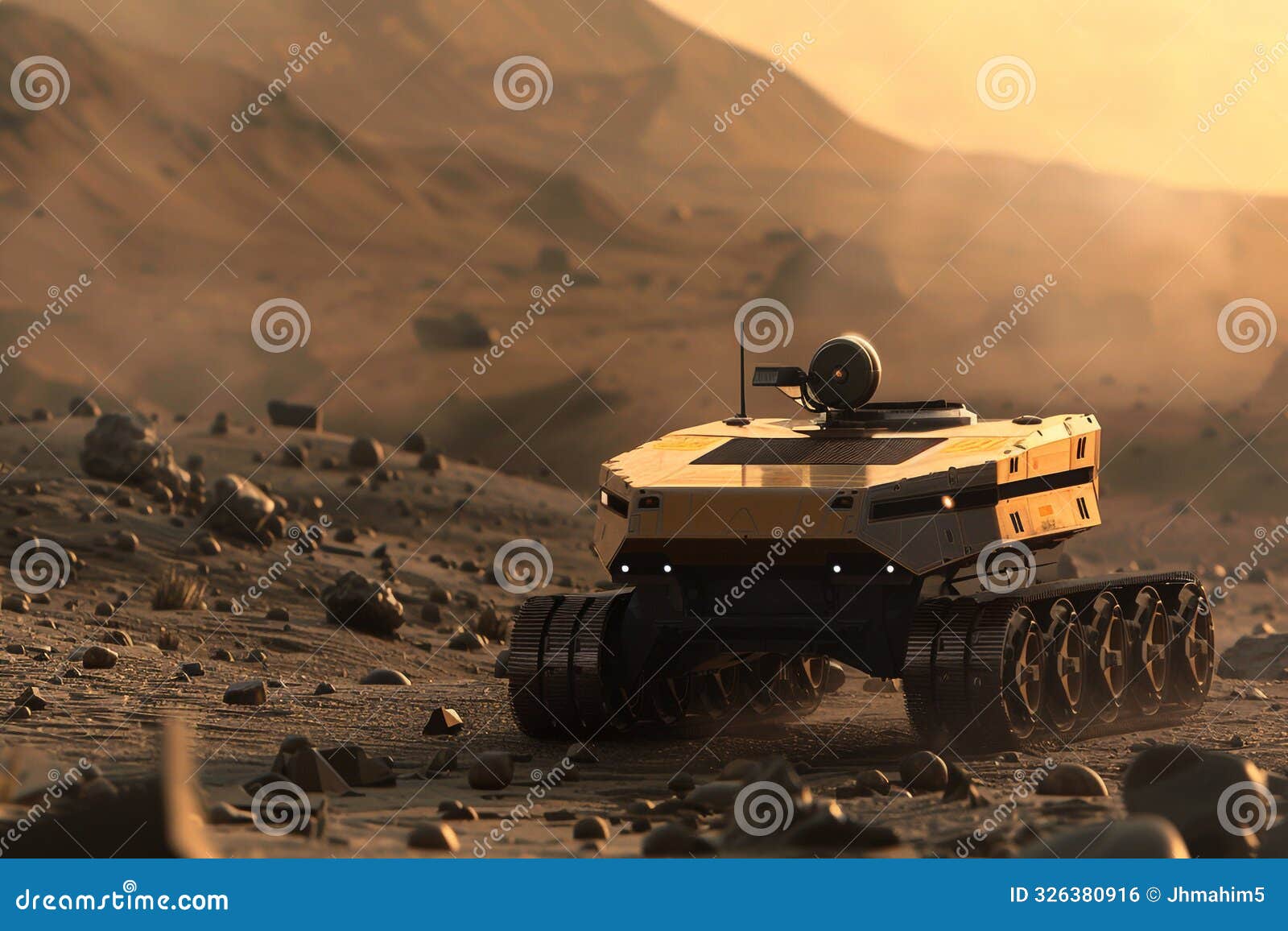 A 3D Rendering of an Autonomous Robotic Tank Navigating through a ...