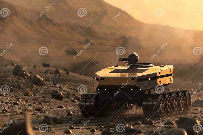 A 3D Rendering of an Autonomous Robotic Tank Navigating through a ...