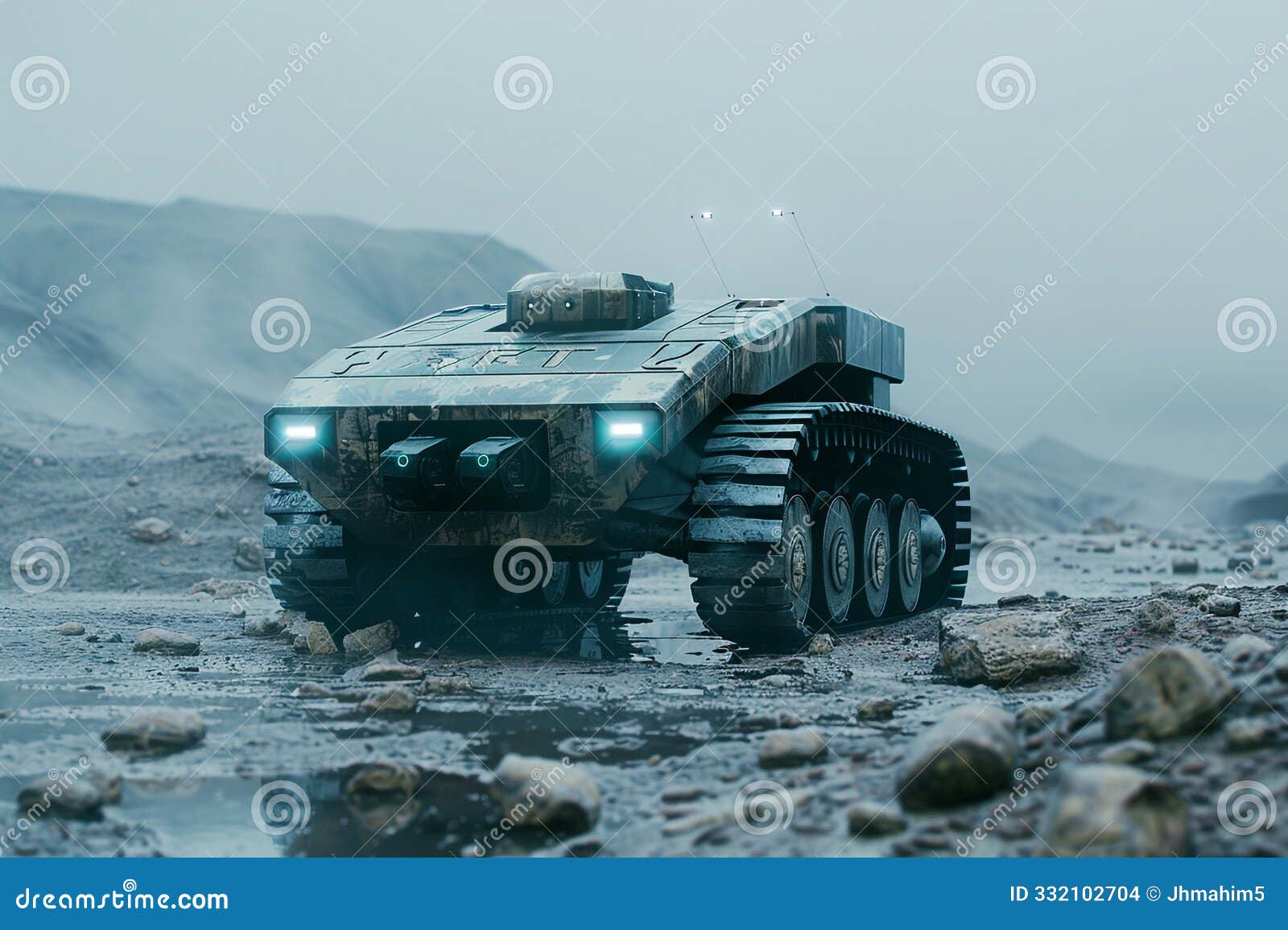 A 3D Rendering of an Autonomous Robotic Tank Navigating through a ...