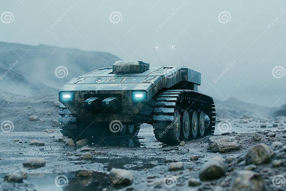 A 3D Rendering of an Autonomous Robotic Tank Navigating through a ...