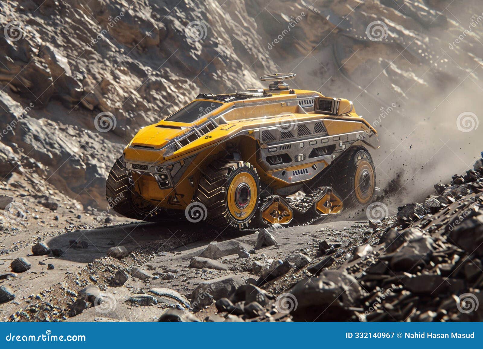 A 3D Rendering of an Autonomous Robotic Tank Navigating through a ...