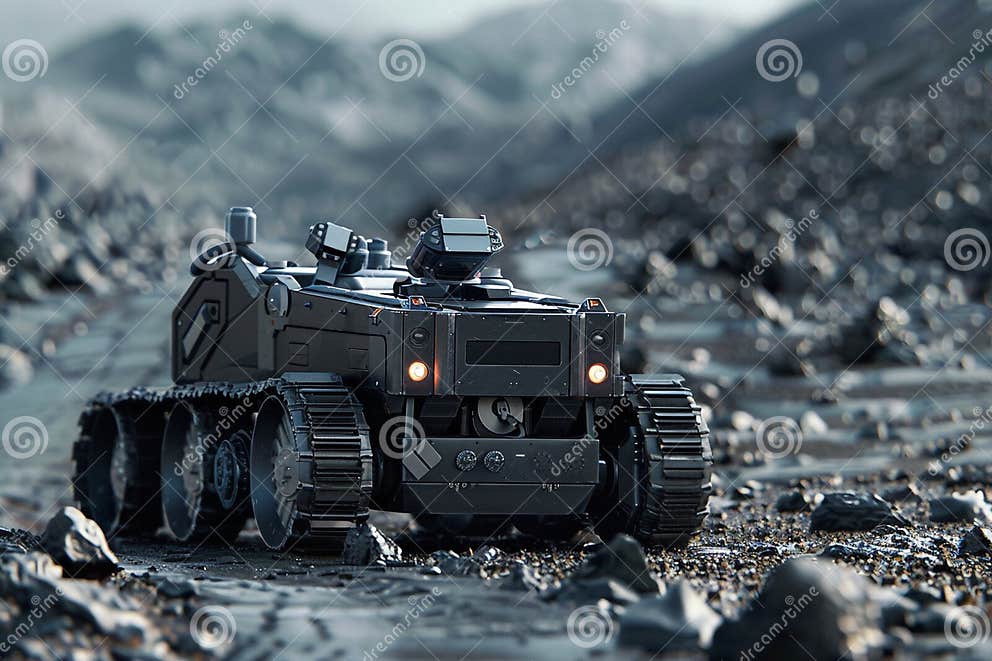 A 3D Rendering of an Autonomous Robotic Tank Navigating through a ...