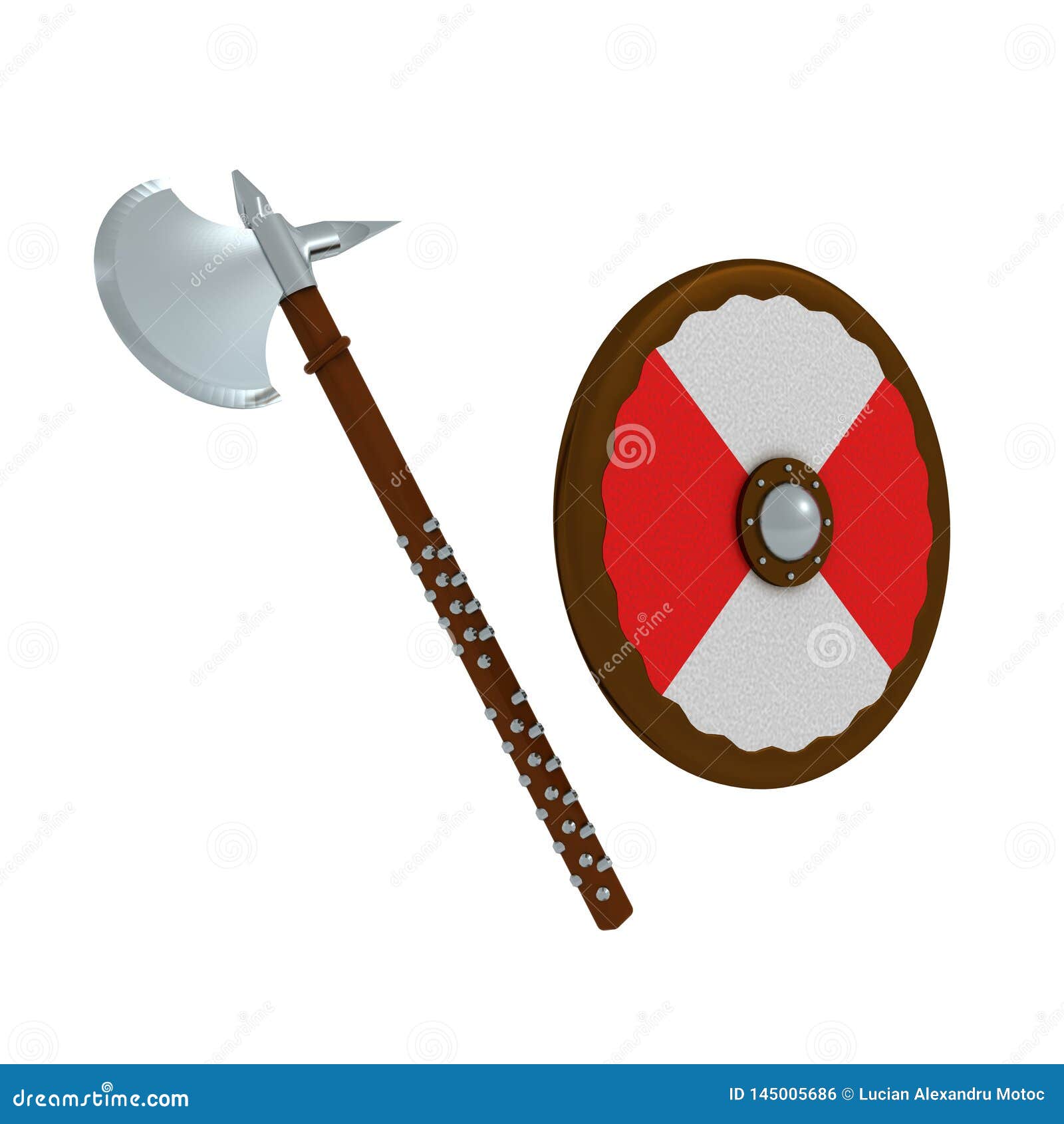 3D Rendering of Axe and Shield Stock Illustration - Illustration of ...