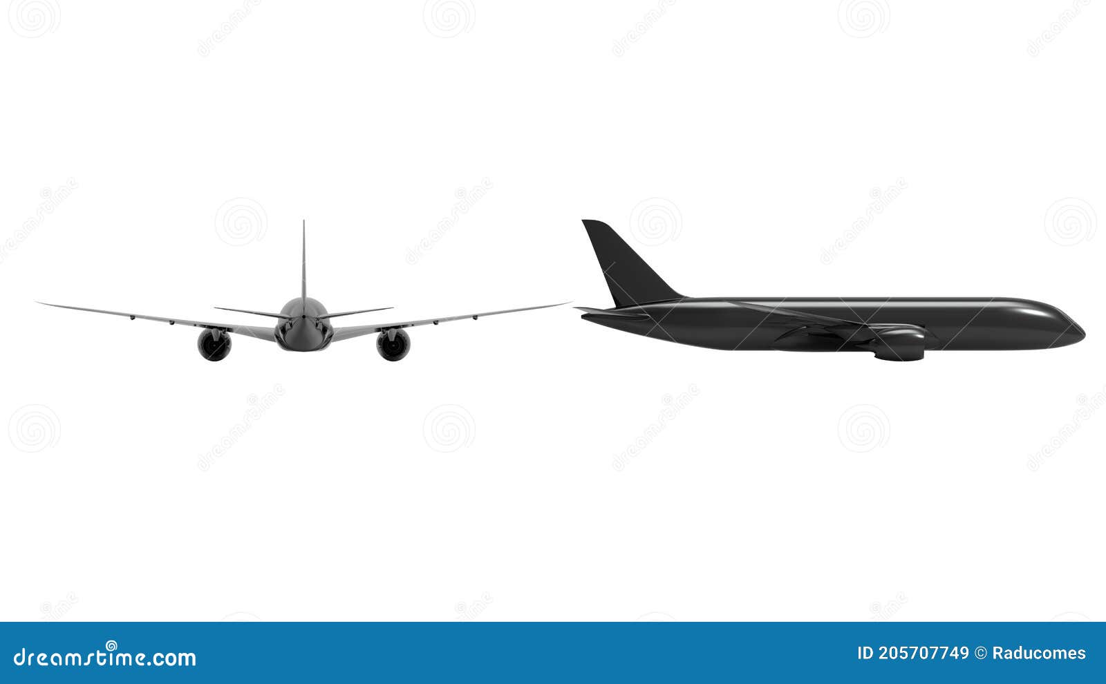 3D Rendering - Back and Side View of a Black Charter Plane Stock ...