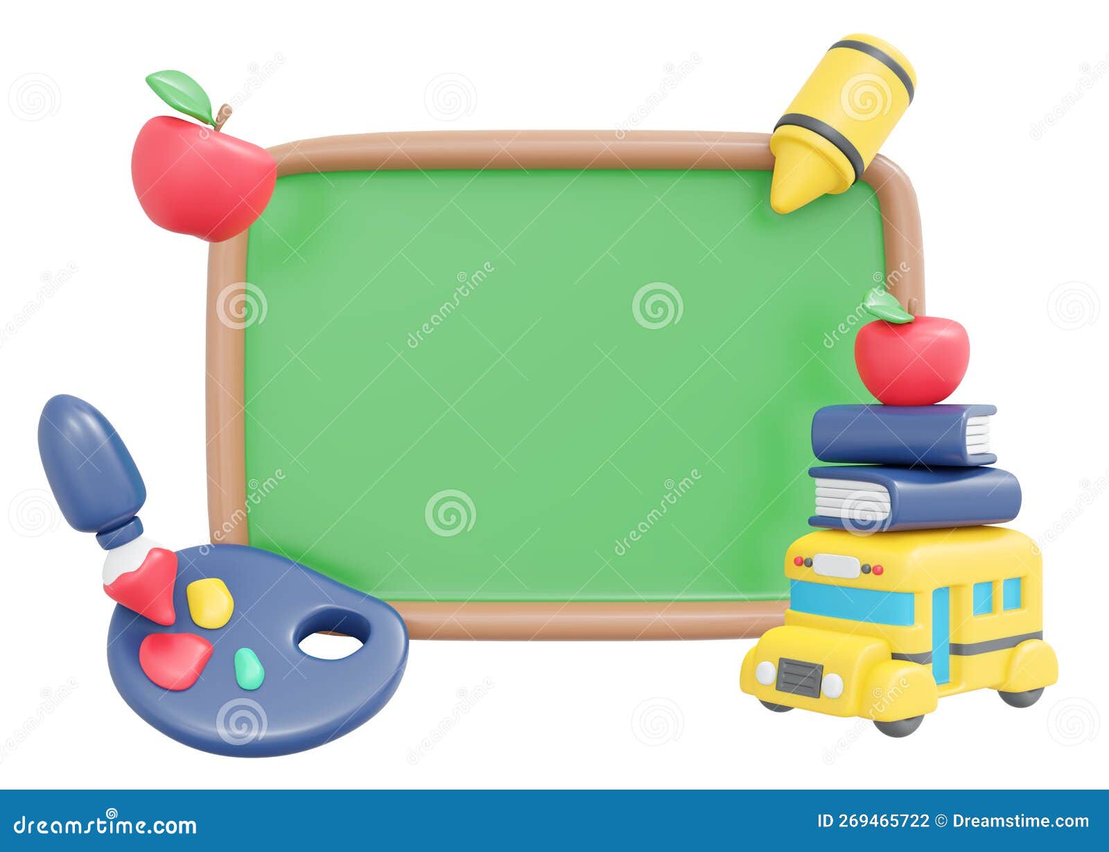 3D Rendering Back To School Blackboard Template Cartoon Style. Stock ...