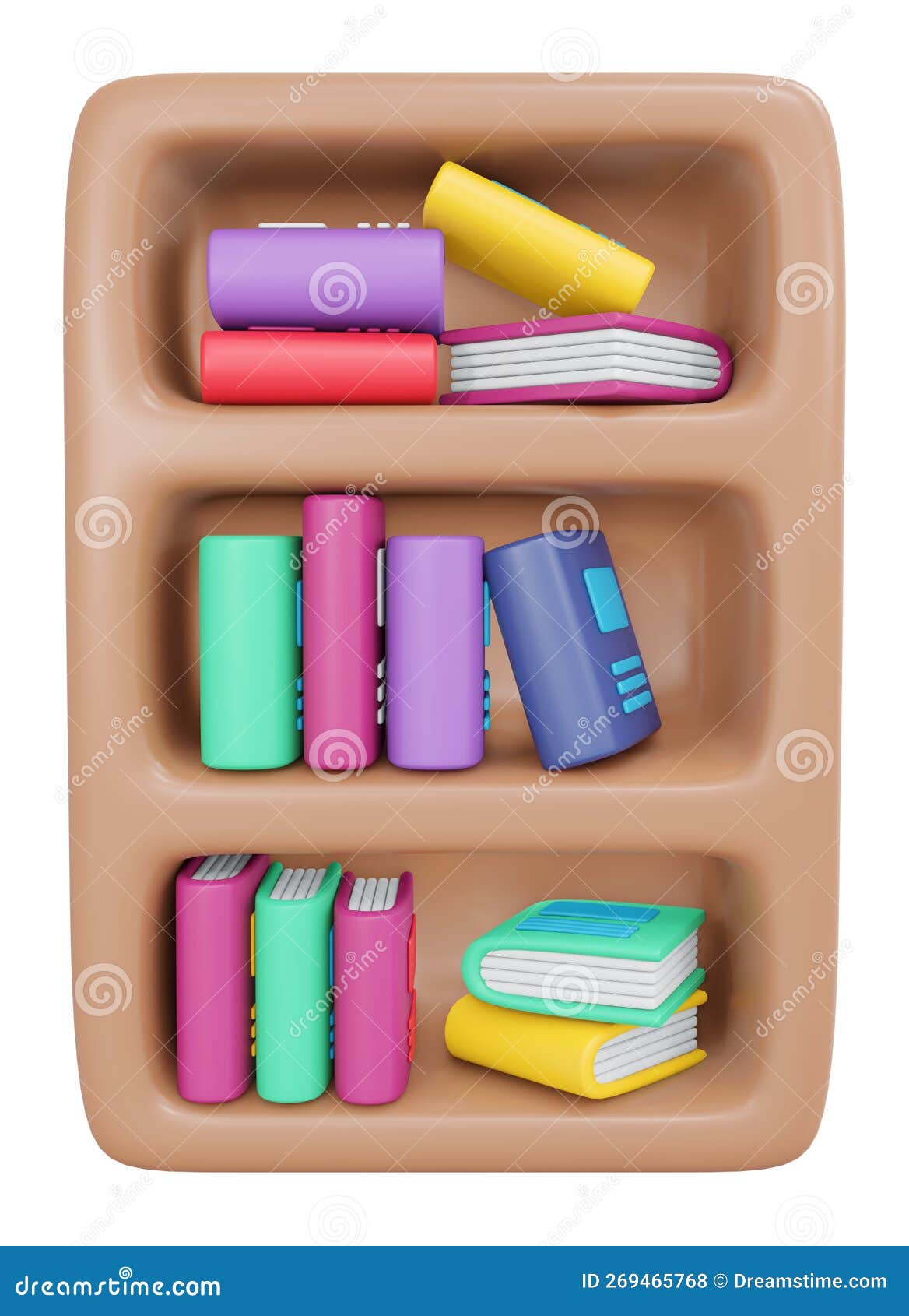 3D Rendering Back To School Book Shelves Cartoon Style. Stock ...