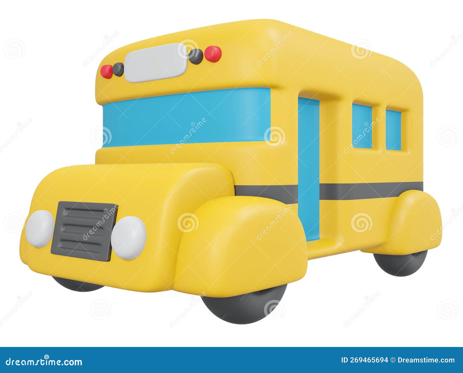 3D Rendering Back To School Bus Cartoon Style. Stock Illustration ...