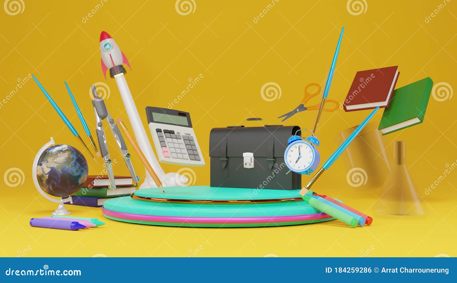 3d Rendering Back To School Message and School Supplies ., 3d ...