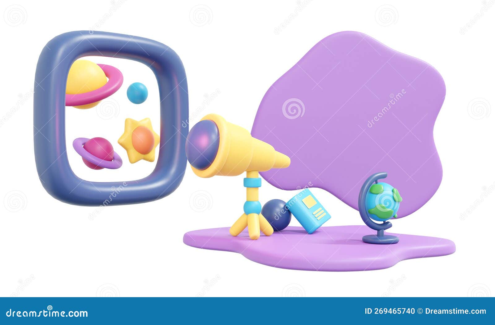 3D Rendering Back To School Science Astronomy Study Cartoon Style ...