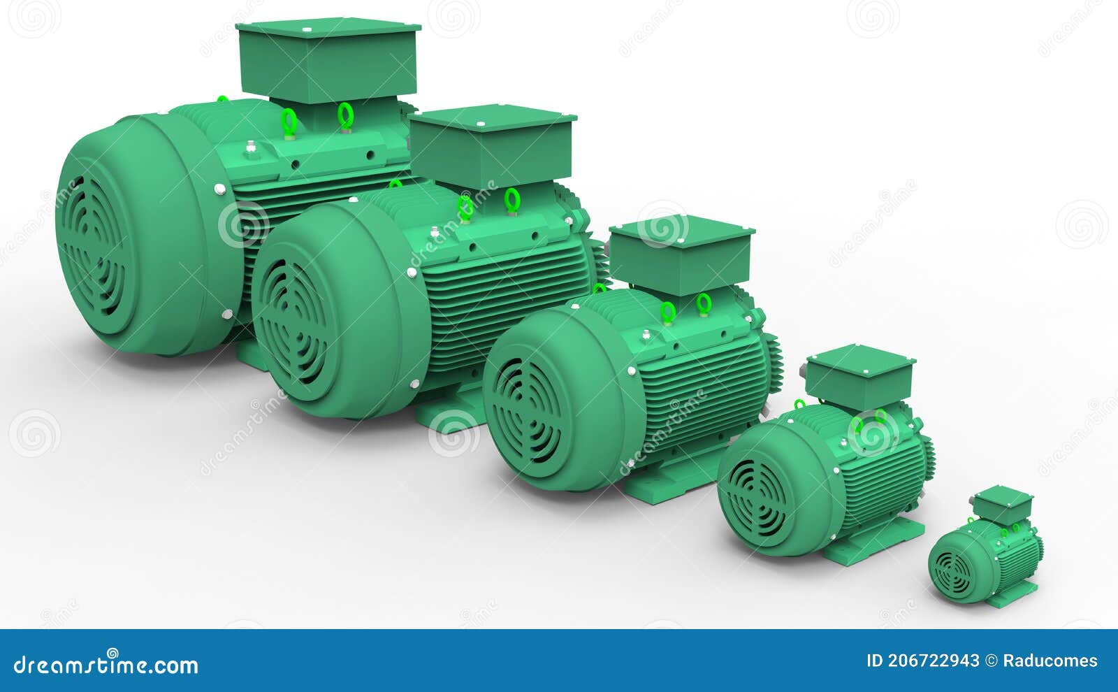 3D Rendering - Back View of Multiple Industrial Electric Motors Stock ...