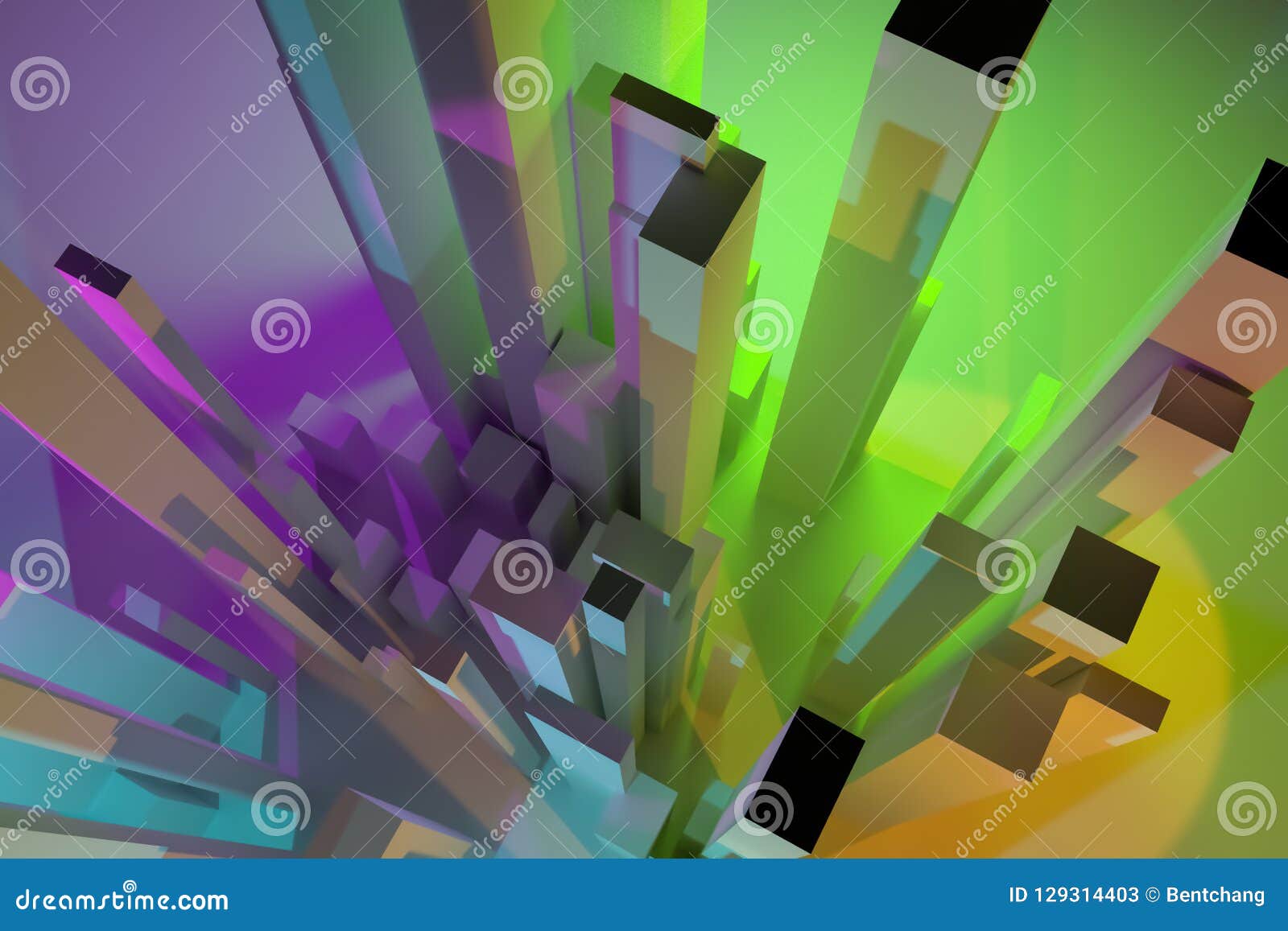 3D Rendering. Background Abstract Colorful Lighting, Pillar Block or ...