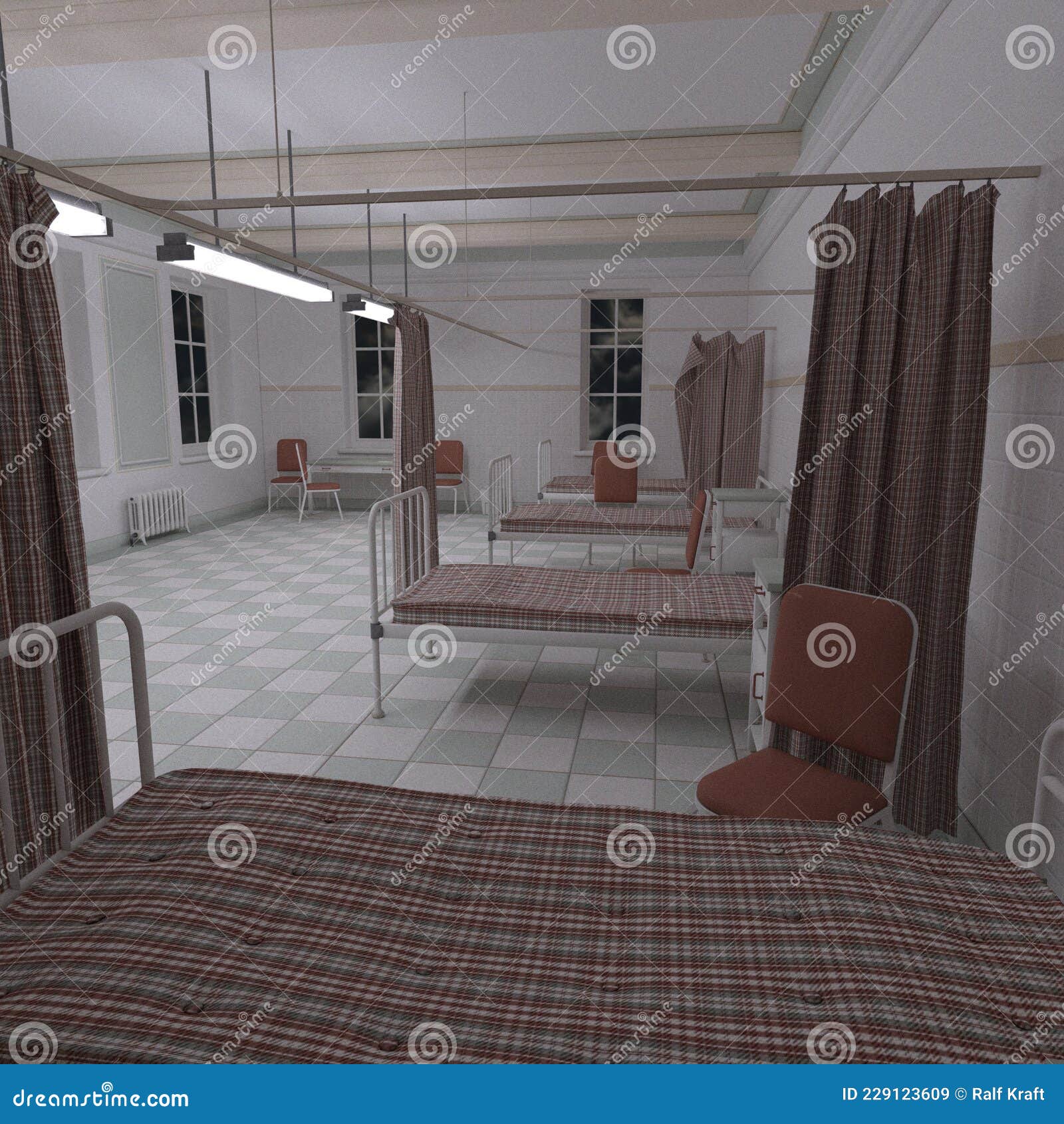 3d-illustration of an Empty and Scary Hospital Room Stock Illustration ...