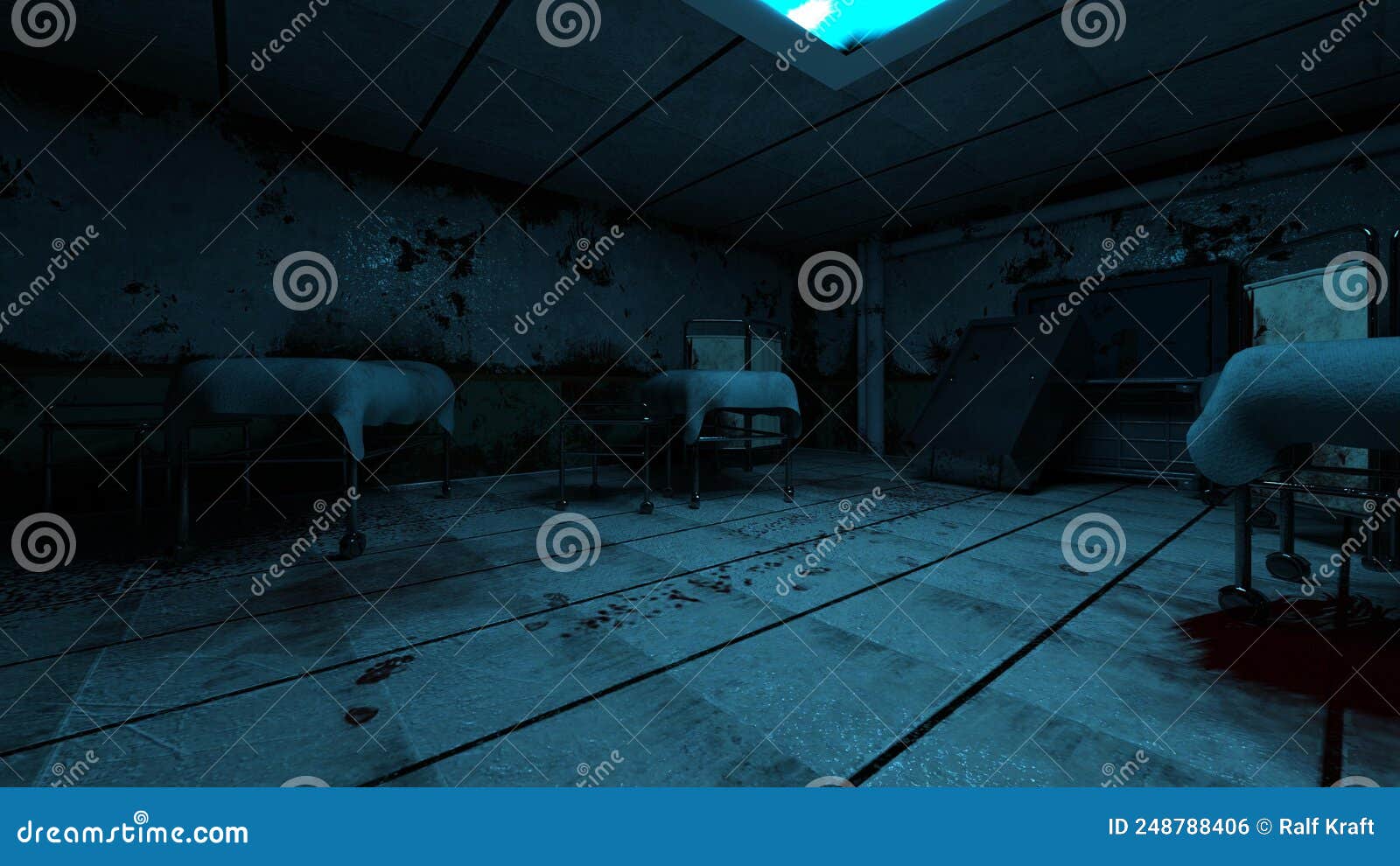 3d-illustration of an Empty and Scary Hospital Room Stock Illustration ...