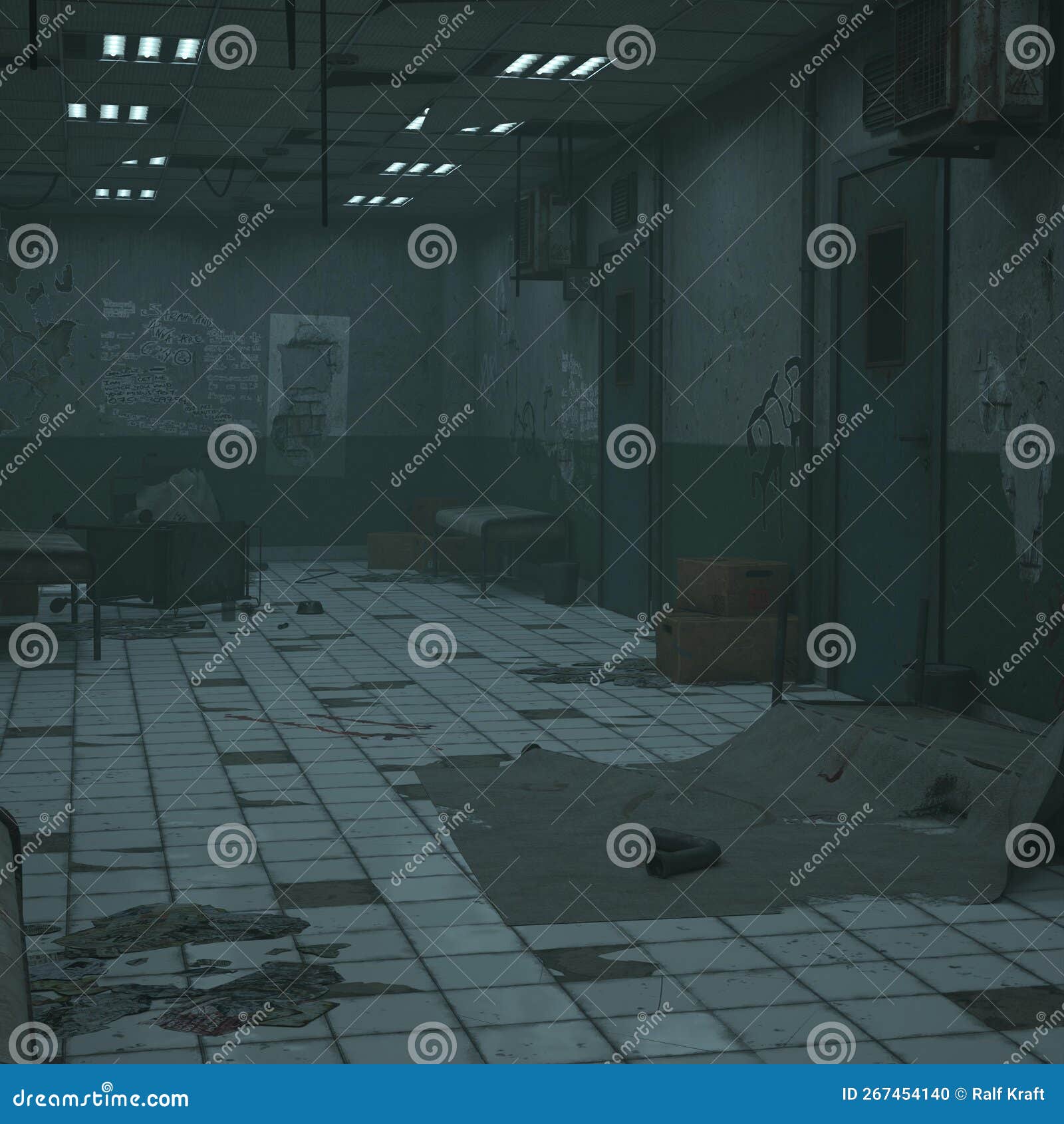 3d-illustration of an Empty and Scary Hospital Room Stock Illustration ...