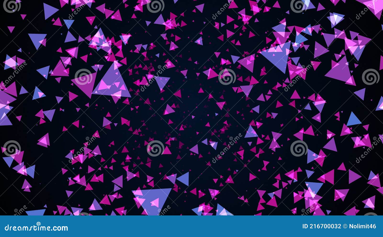3D Rendering Background of Numerous Triangular Particles on a Black ...