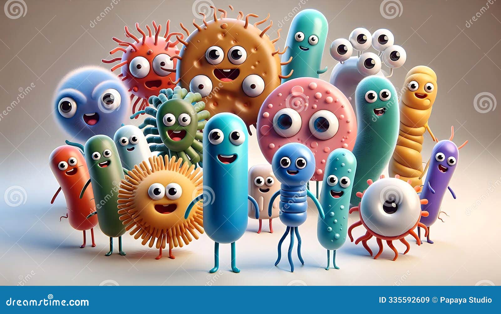 3D Rendering of Bacteria Characters with Happy Expressions Stock ...