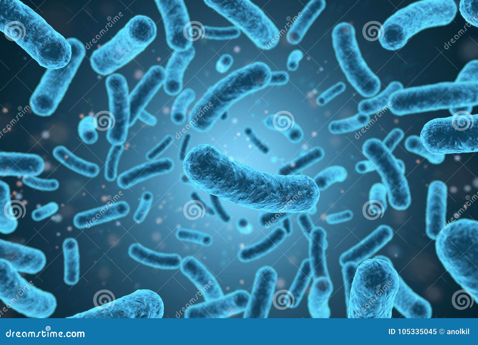 3D Rendering Bacteria Closeup in Blue Background. Stock Illustration ...