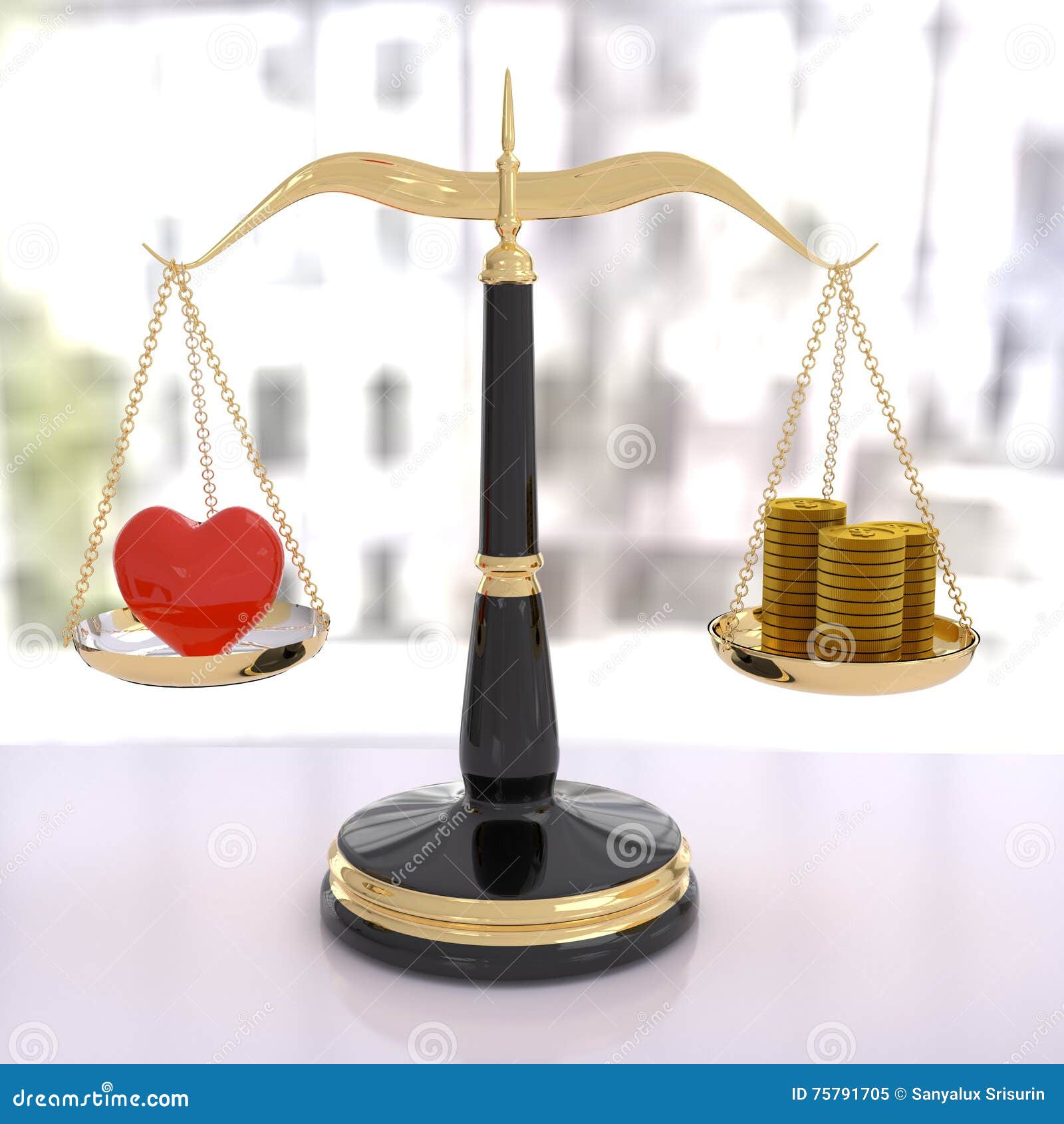 3D Rendering of Balance Scale of Love and Money Stock Illustration ...