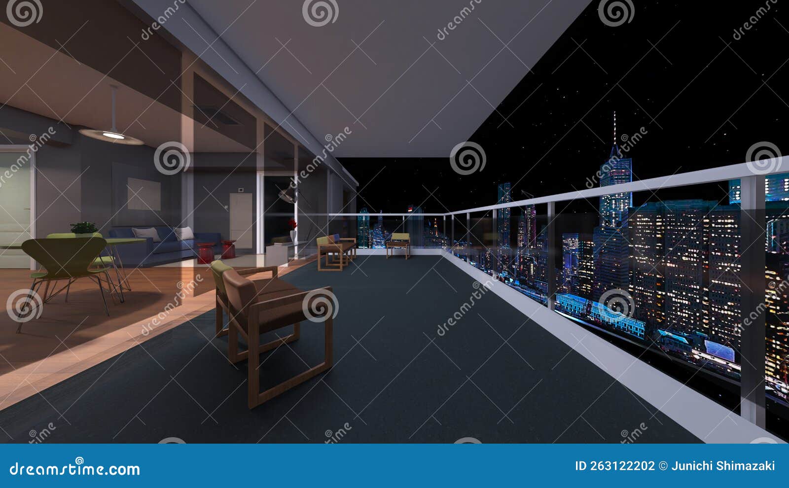 3D Rendering of the Balcony with Night View Stock Illustration ...