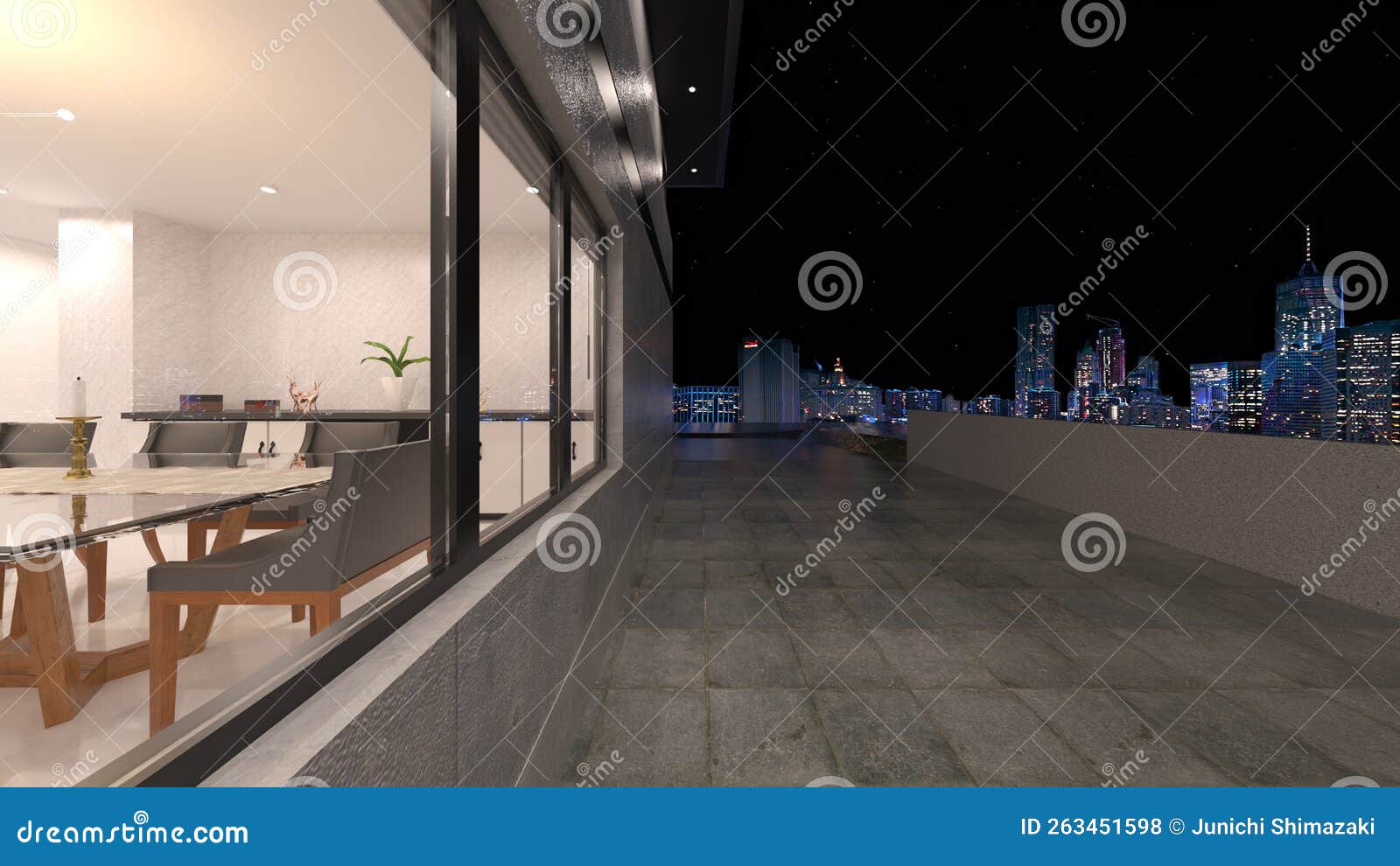 3D Rendering of the Balcony with Night View Stock Illustration ...