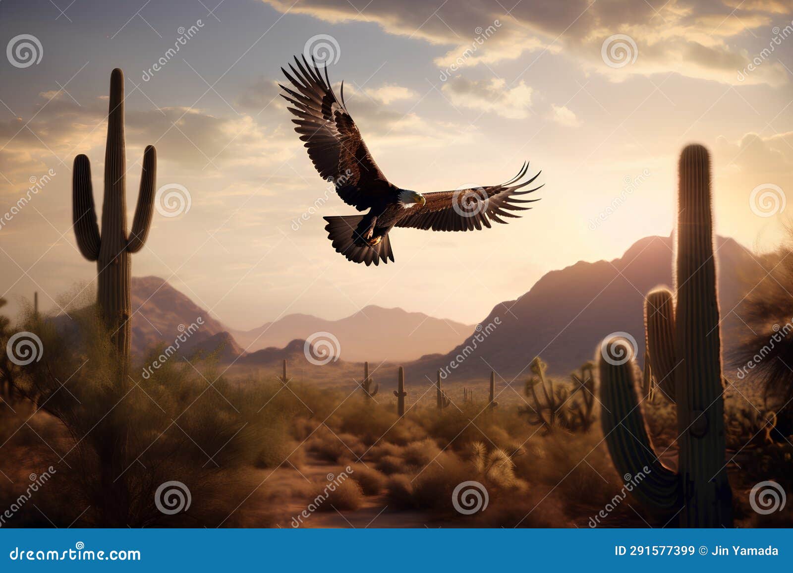 3d Rendering of a Bald Eagle Flying in the Desert at Sunset Stock ...