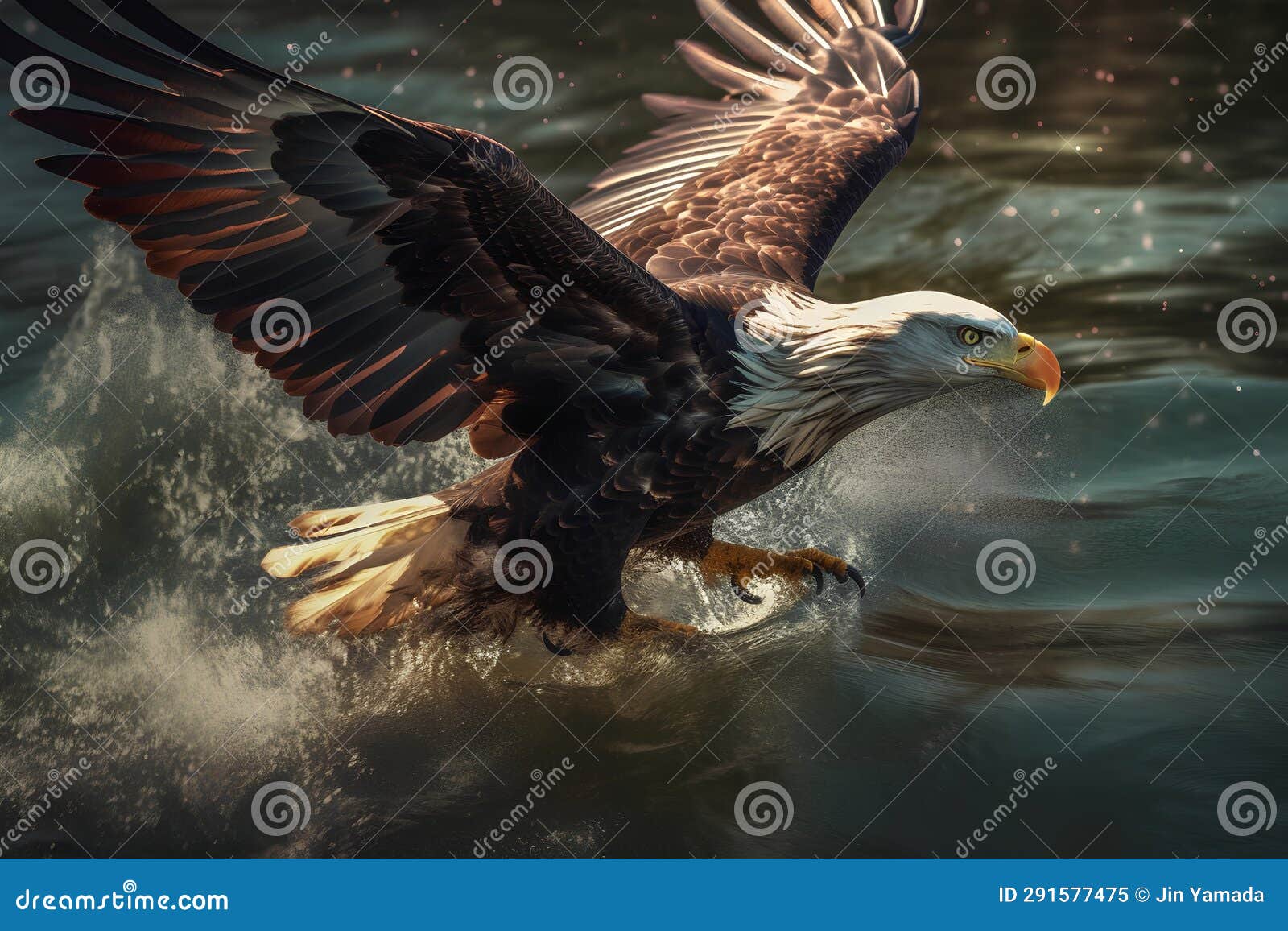 3d Rendering of a Bald Eagle Flying Over Water with Splashes Stock ...