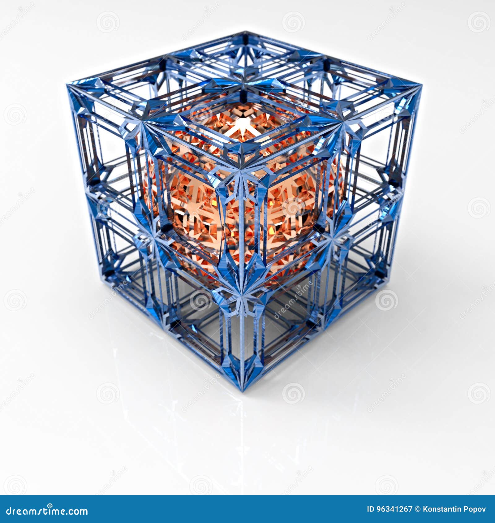 3D Rendering. Ball in a Cube Stock Illustration - Illustration of cube ...