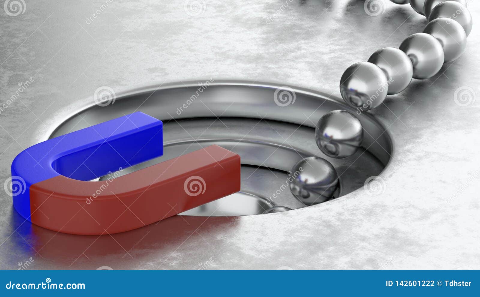 3D Rendering of Metal Balls Arrange with Magnet and Funnel Conversion ...
