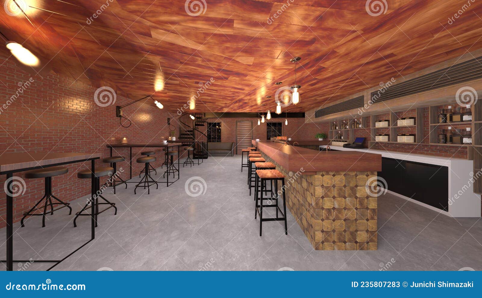 3D rendering of the bar stock image. Image of table - 235807283
