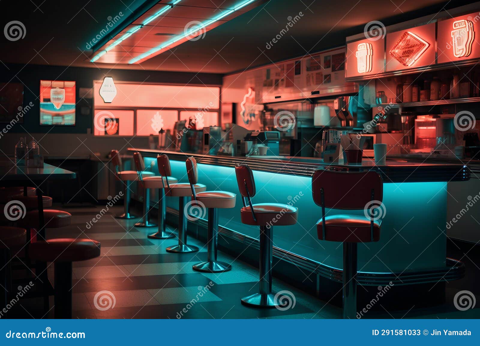 3d Rendering Of A Bar Counter In A Nightclub With Neon Lights Stock