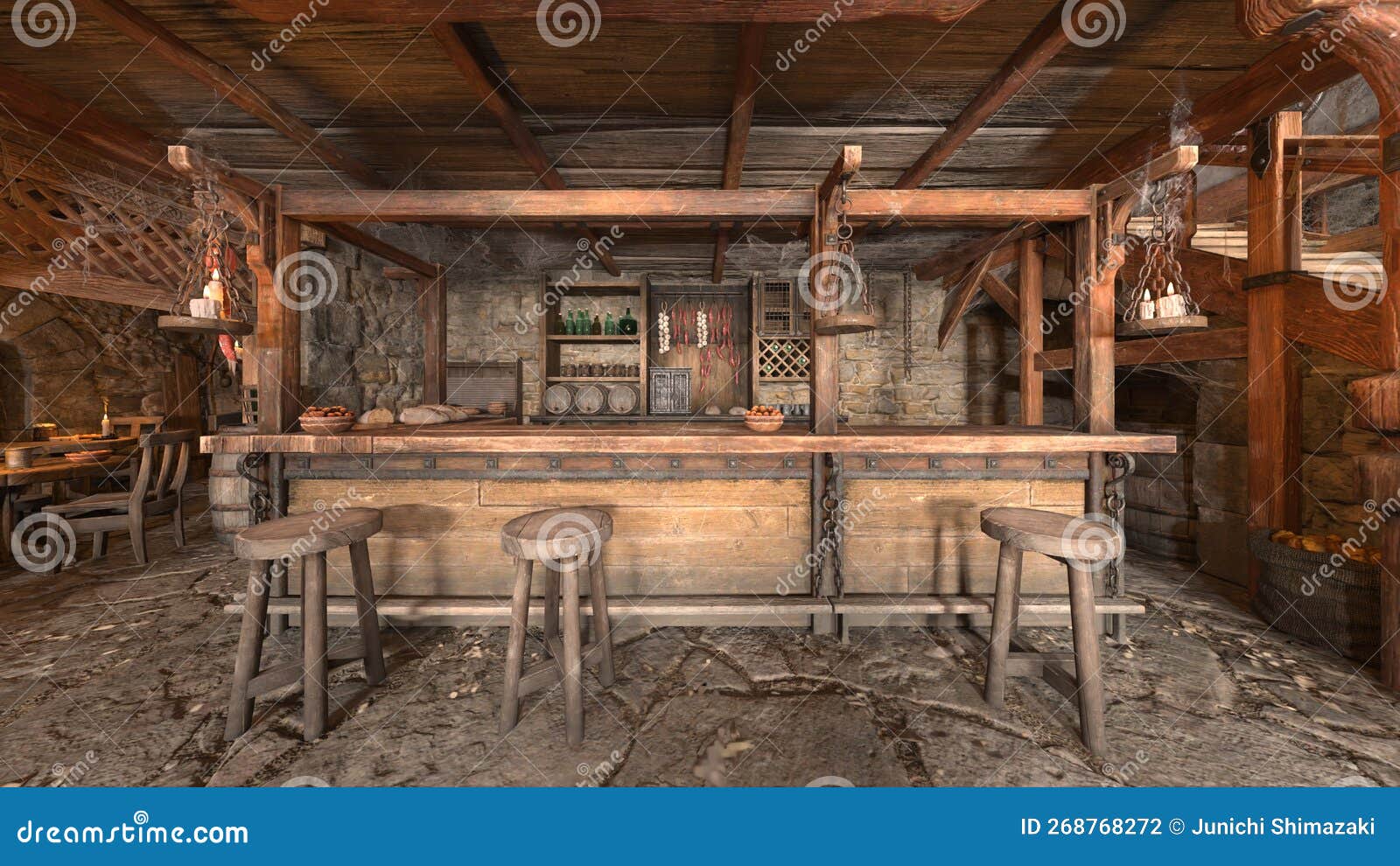 3D Rendering of the Bar with Wooden Interior Stock Illustration ...