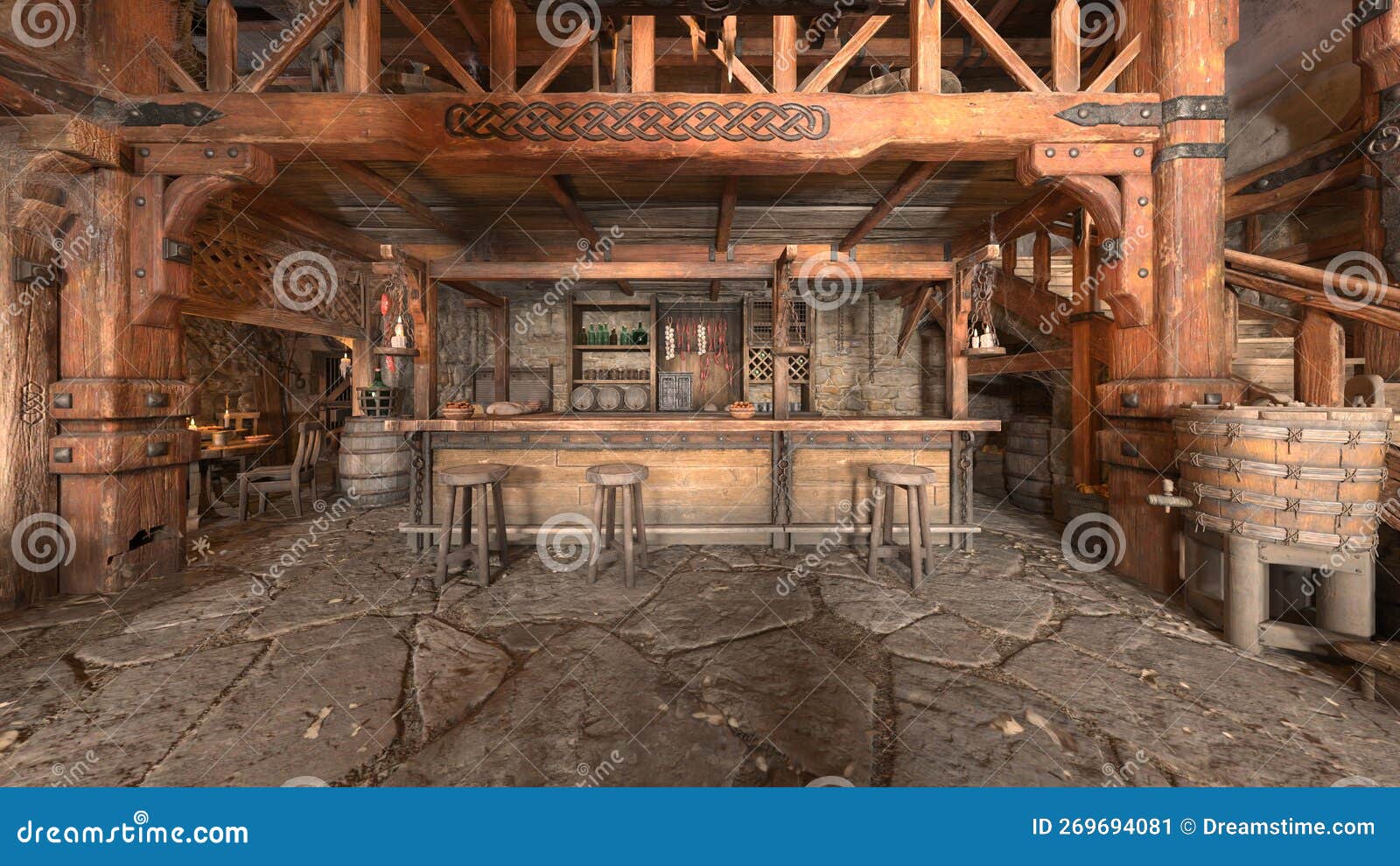 3D Rendering of the Bar with Wooden Interior Stock Illustration ...