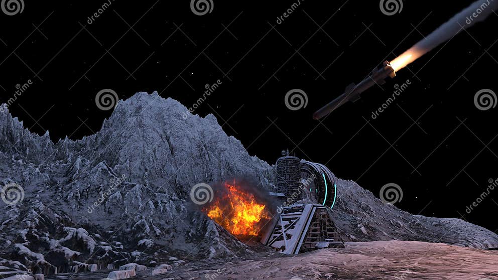 3D Rendering of the Base Under Attack Stock Illustration - Illustration ...