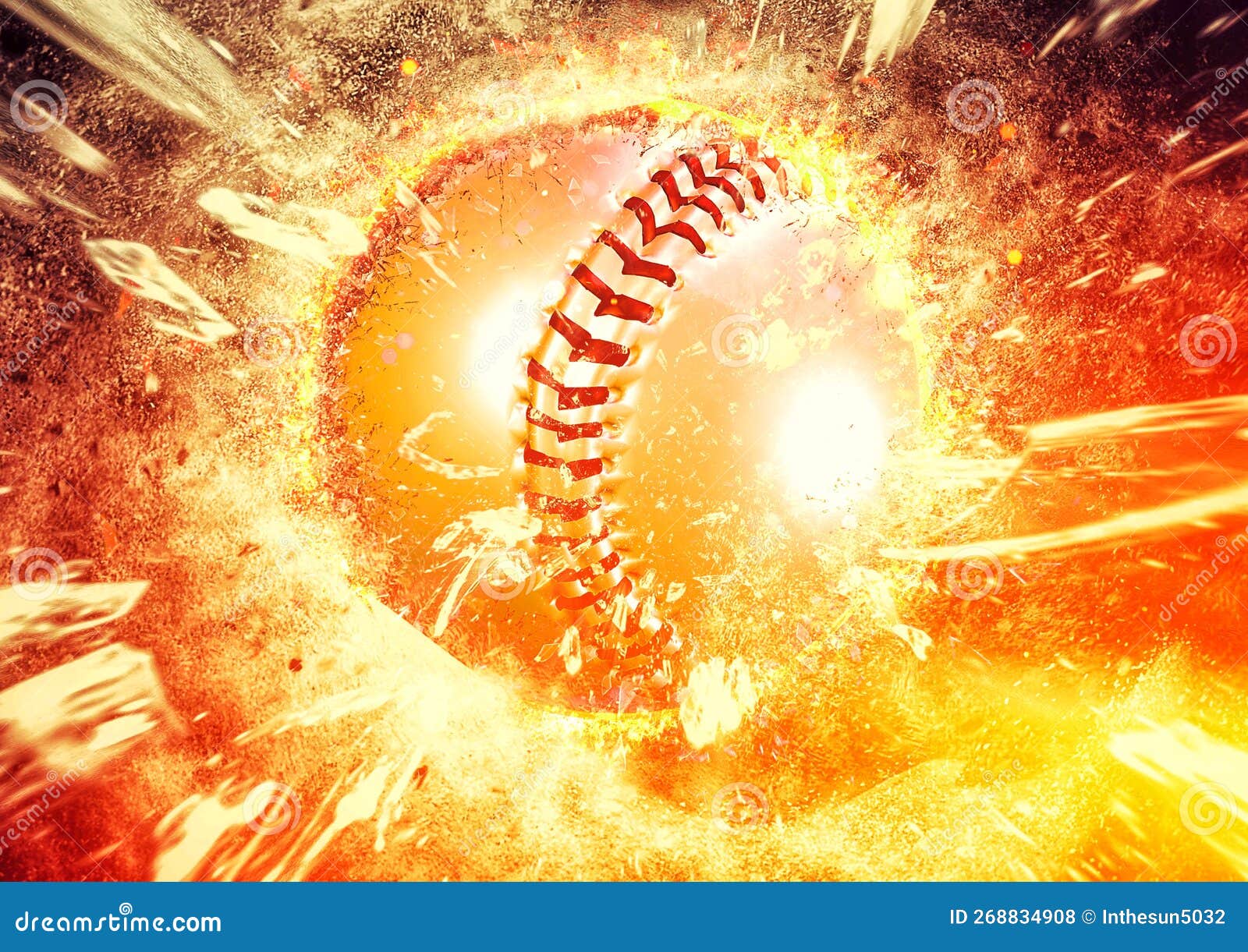 3d Rendering Baseball Ball Background with Composite Explosion and Fire ...