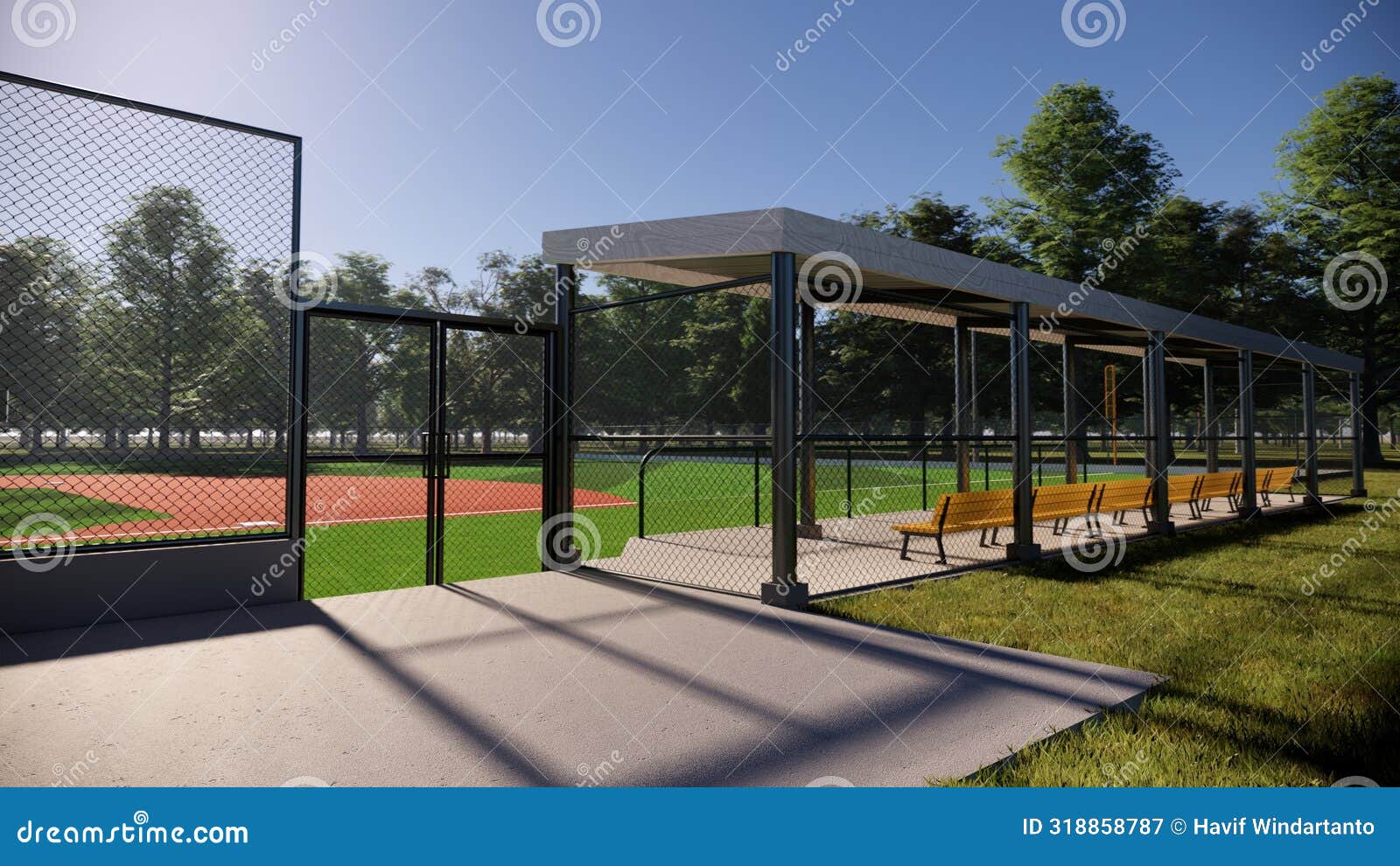 Parking Lot Baseball Field Dugout In The Middle Of The Forest 3d ...