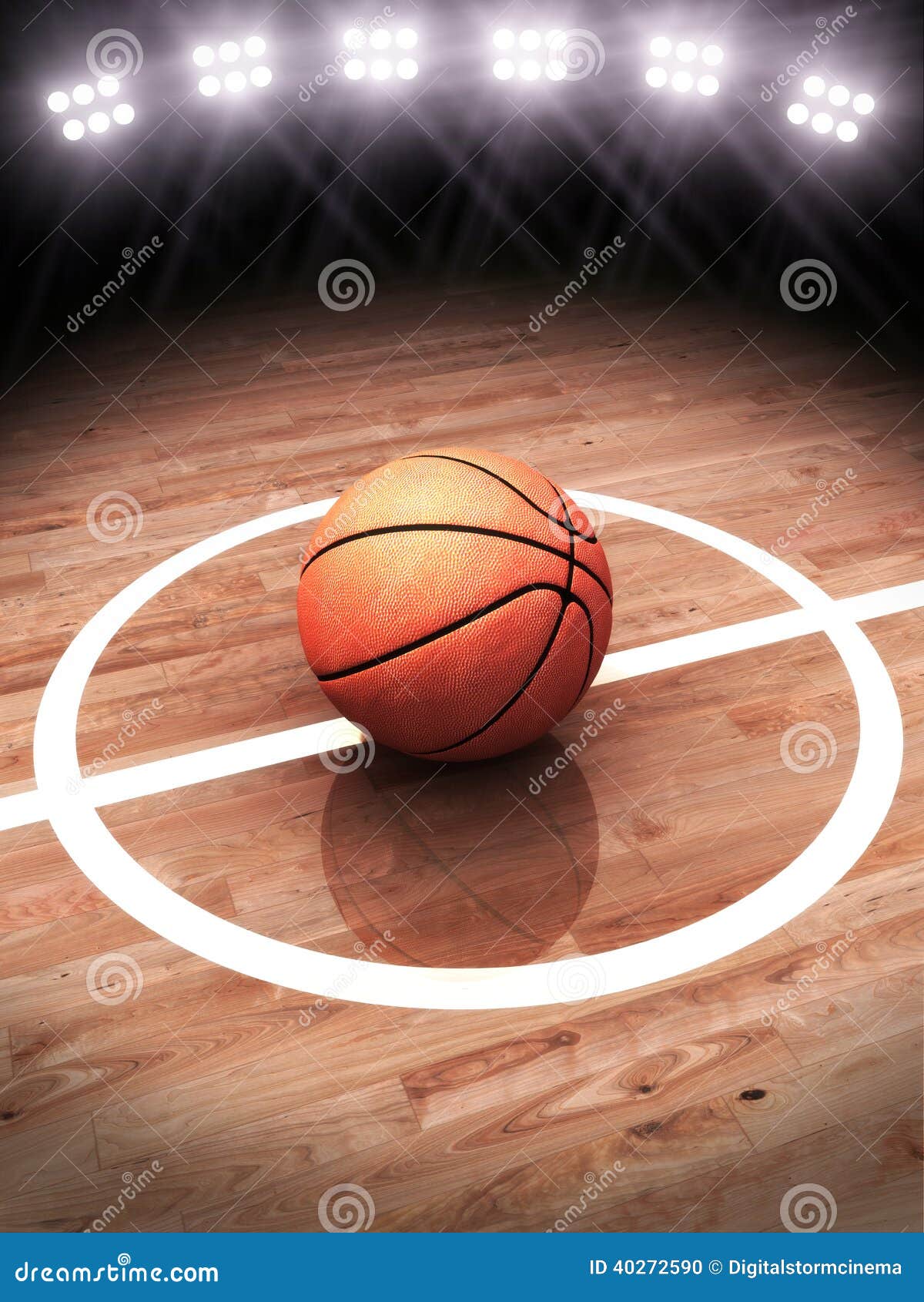 3d Rendering of a Basketball on a Court with Stadium Lighting Stock ...
