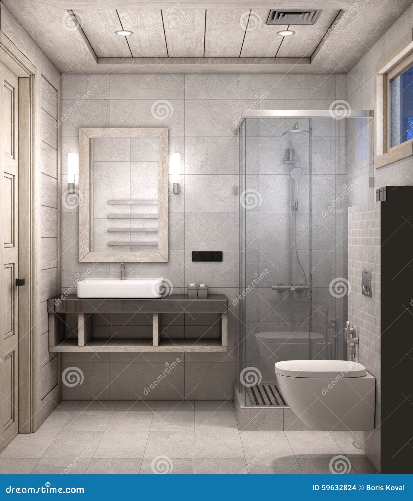 3D rendering of bathroom stock illustration. Illustration of recreation ...