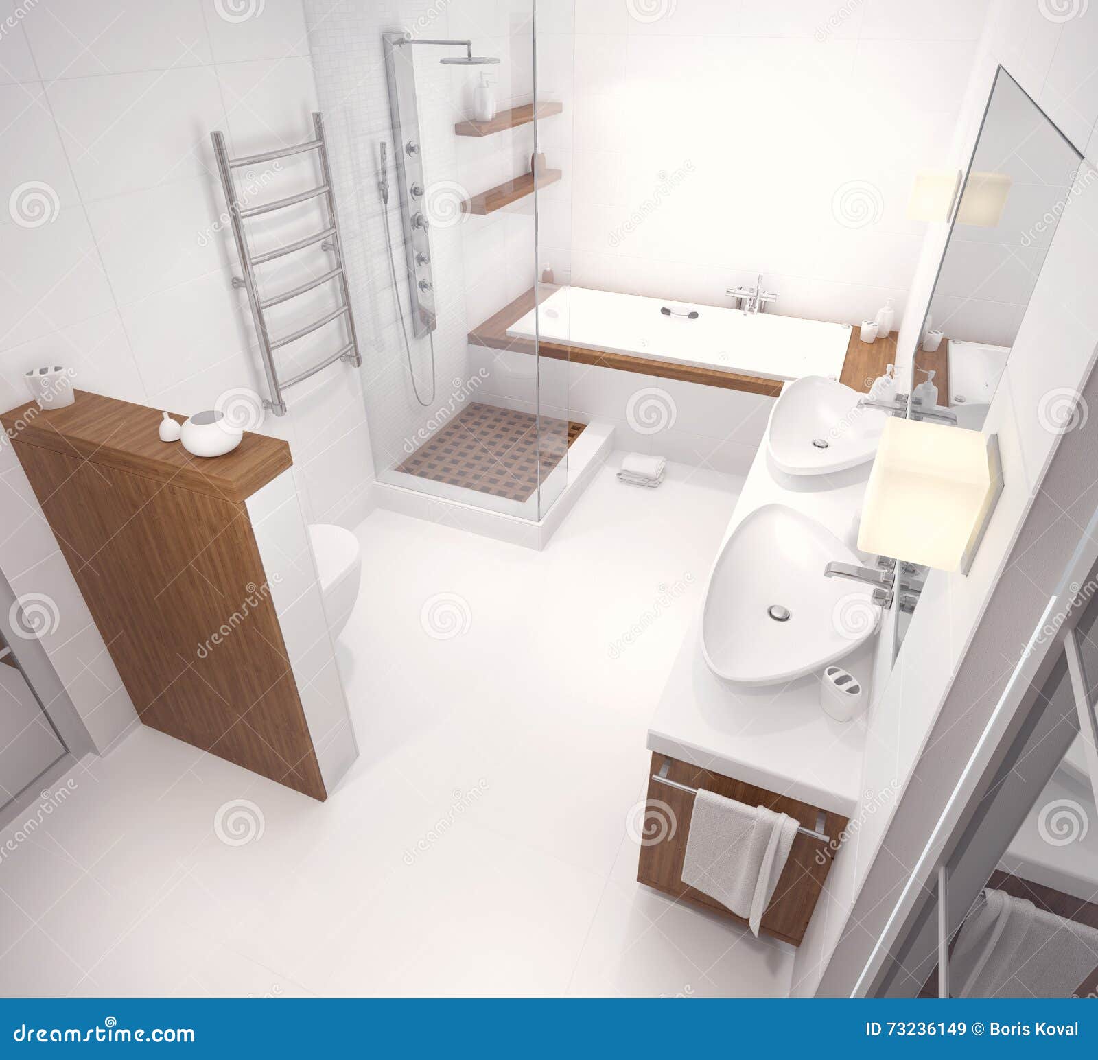 3D rendering of bathroom stock image. Image of wood, white - 73236149