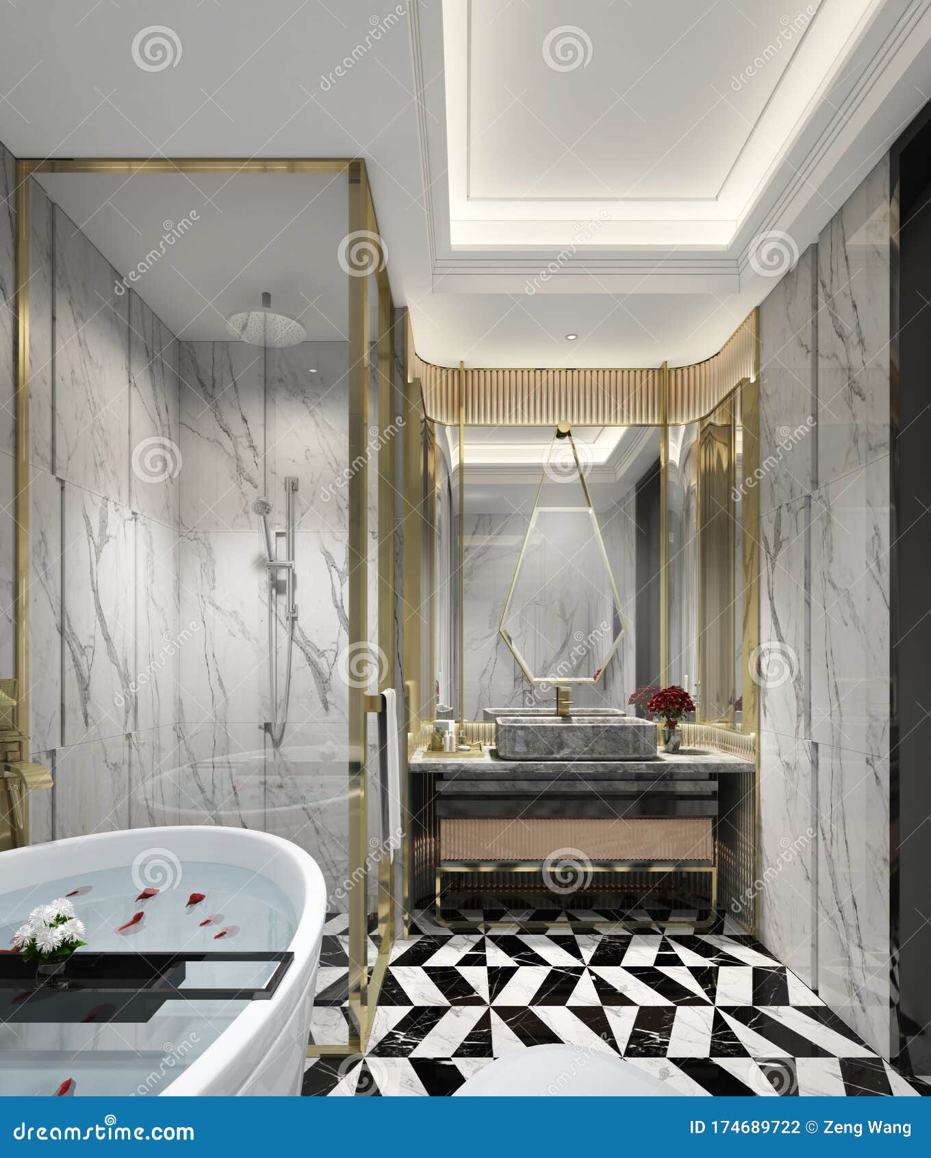 3D Rendering Bathroom Interior Stock Illustration - Illustration of ...